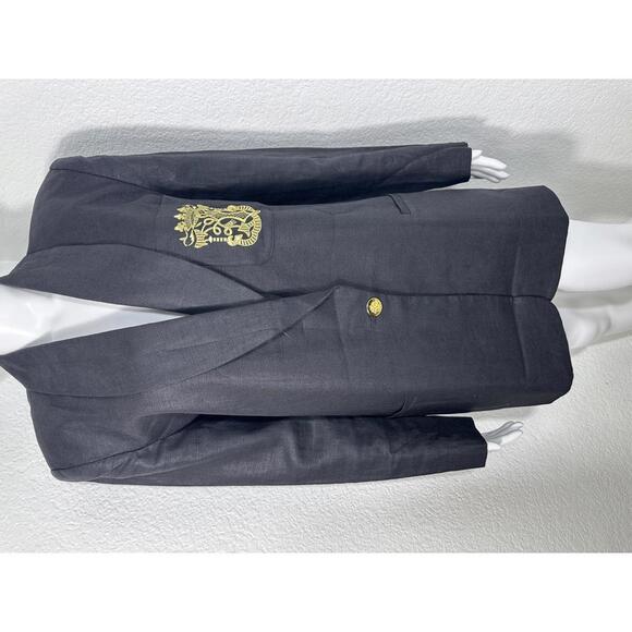 Jackets & Coats | Vtg 8s Linen Crest Blazer Sz S Black Gold Preppy ...